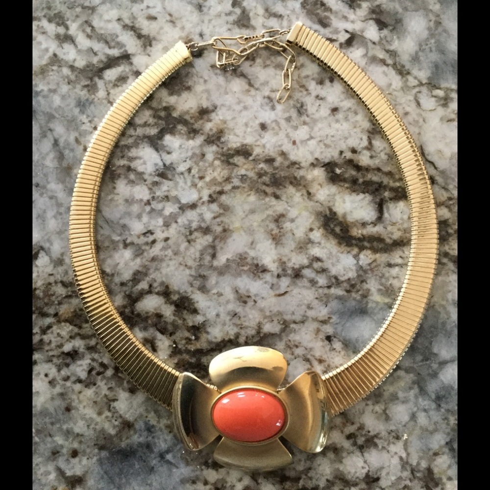 Vintage 80’s Gold Omega Neck W/Coral Center Stone - Gem